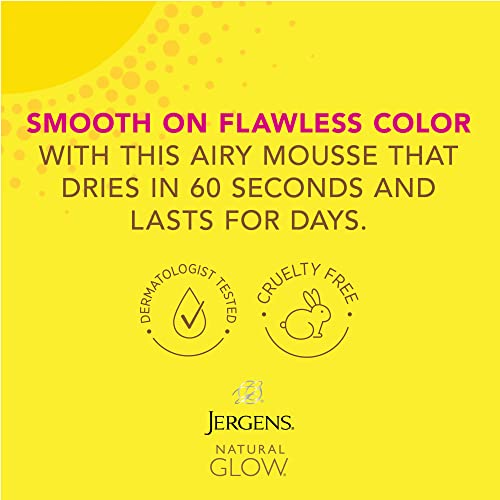 Jergens Natural Glow Instant Sun Body Mousse, Self Tanner for Deep Bronze Tan, Sunless Tanning Body Bronzer for Natural Looking Color Instantly, 6 Oz