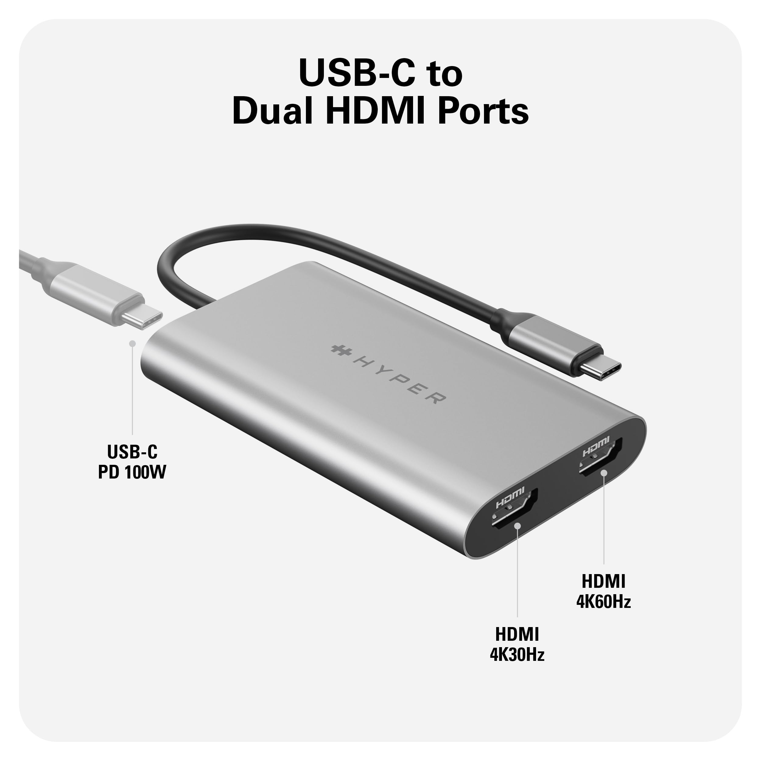 HyperDrive Dual 4K HDMI Adapter for M1/M2 MacBook 2X HDMI, Pass-Through Charging
