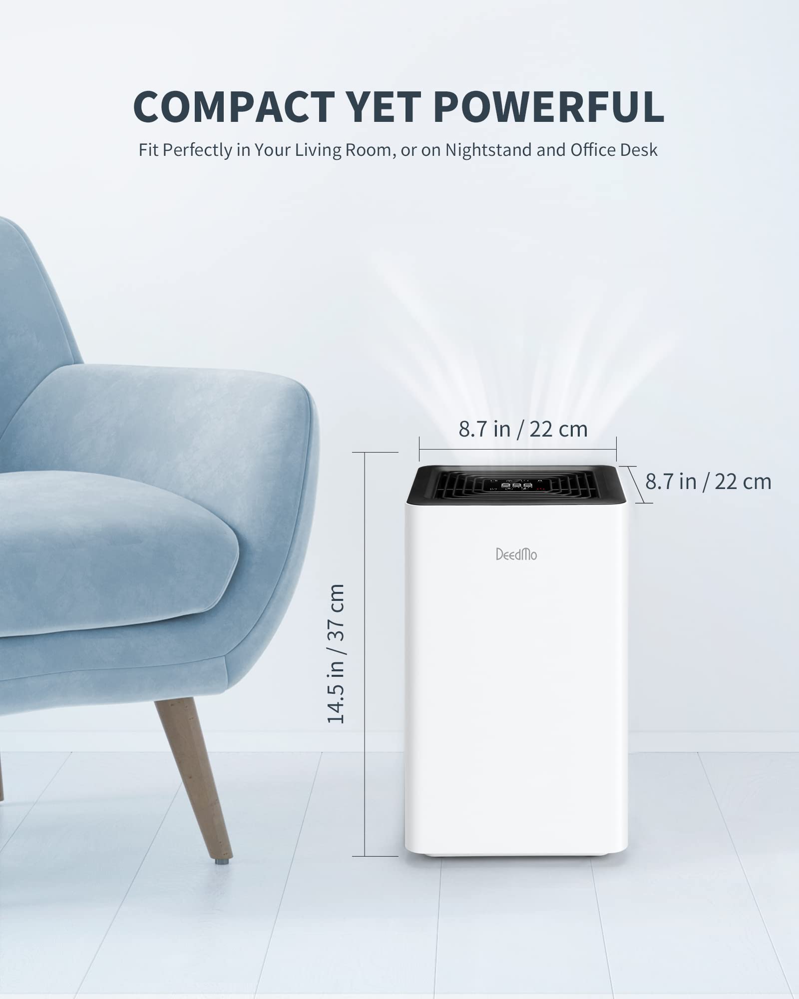 DeedMo Air Purifiers for Home Large Room, 1200 Sq Ft Coverage with PM 2.5 Display Air Quality Sensor, H13 True HEPA Filter Remove 99.97% of Pets Allergies Dust Smoke, Double-sided Air Inlet