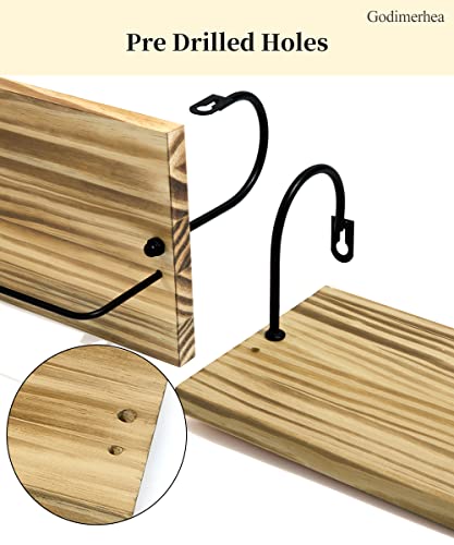 Godimerhea Floating Shelves with Hooks, Set of 2 Rustic Wall Mounted Wooden Decorative Storage Shelves with Towel Rack for Coffee Bar, Kitchen, Living Room(Brown)