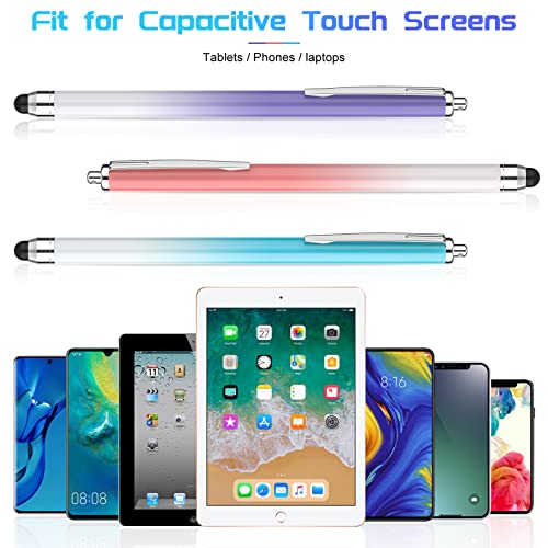CFDXK Stylus Pens for Touch Screens,3-Pack Capacitive Stylus Compatible for iPad iPhone Tablets Samsung Galaxy with 12 Extra Replaceable Tips (Pink, Blue, Purple)