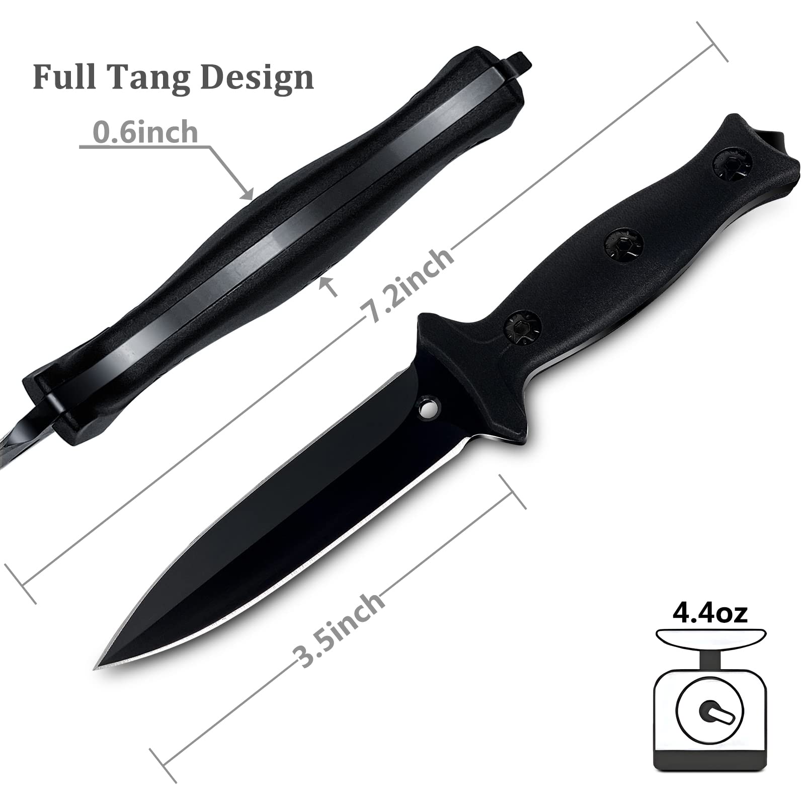 AULAKNIV Double Edge Fixed Blade Full Tang Tactical Knife with Sheath, Glass Breaker, Dual Edge Camping Survival Hunting Knives for Men
