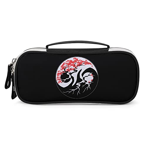 Bonsai Tree in Yin Yang Printed Pencil Case Bag Stationery Pouch with Handle Portable Makeup Bag Desk Organizer