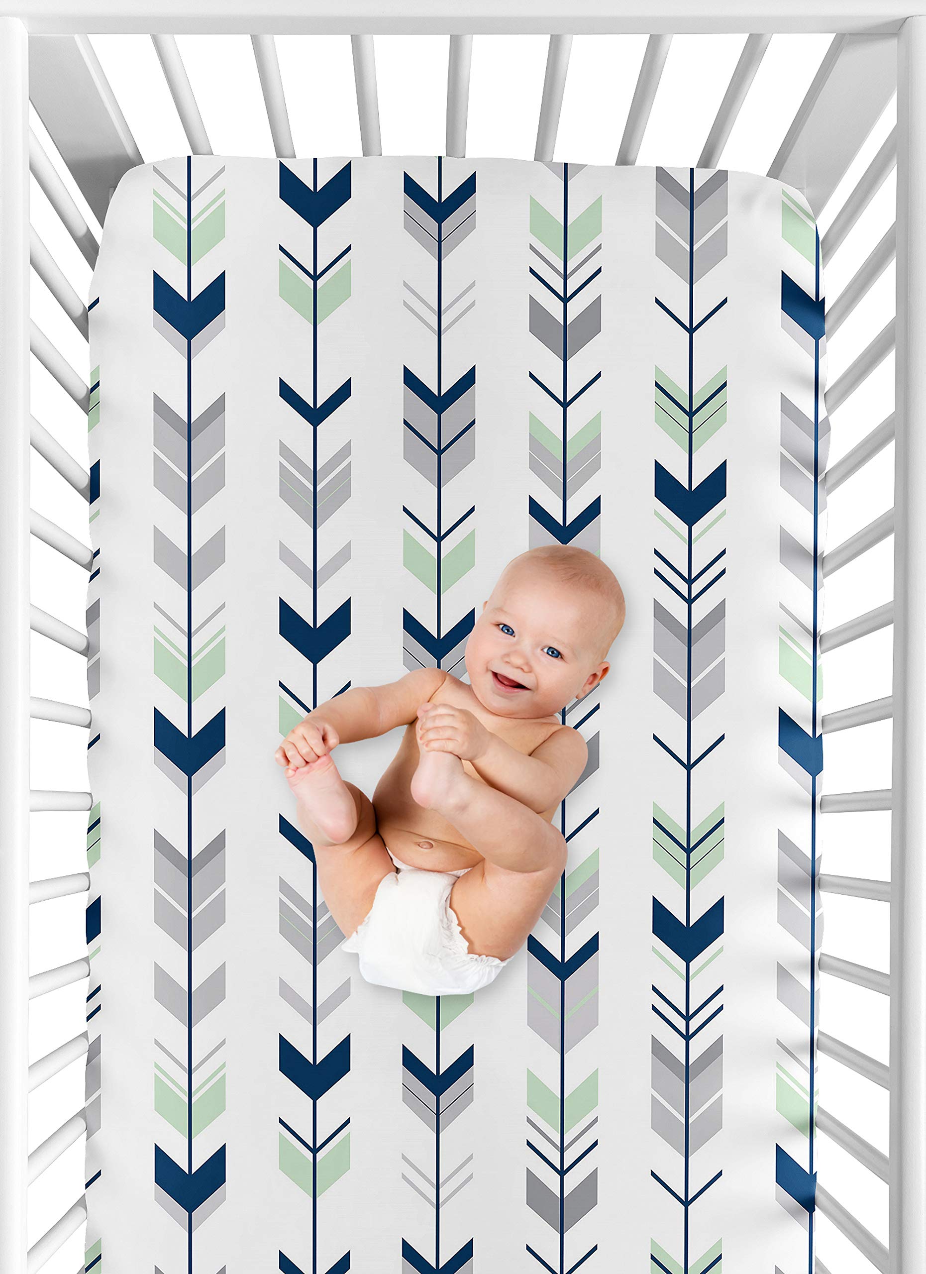 Fitted Crib Sheet for Navy Blue, Mint and Grey Woodsy Boys Baby/Toddler Bedding Set Collection - Arrow Print