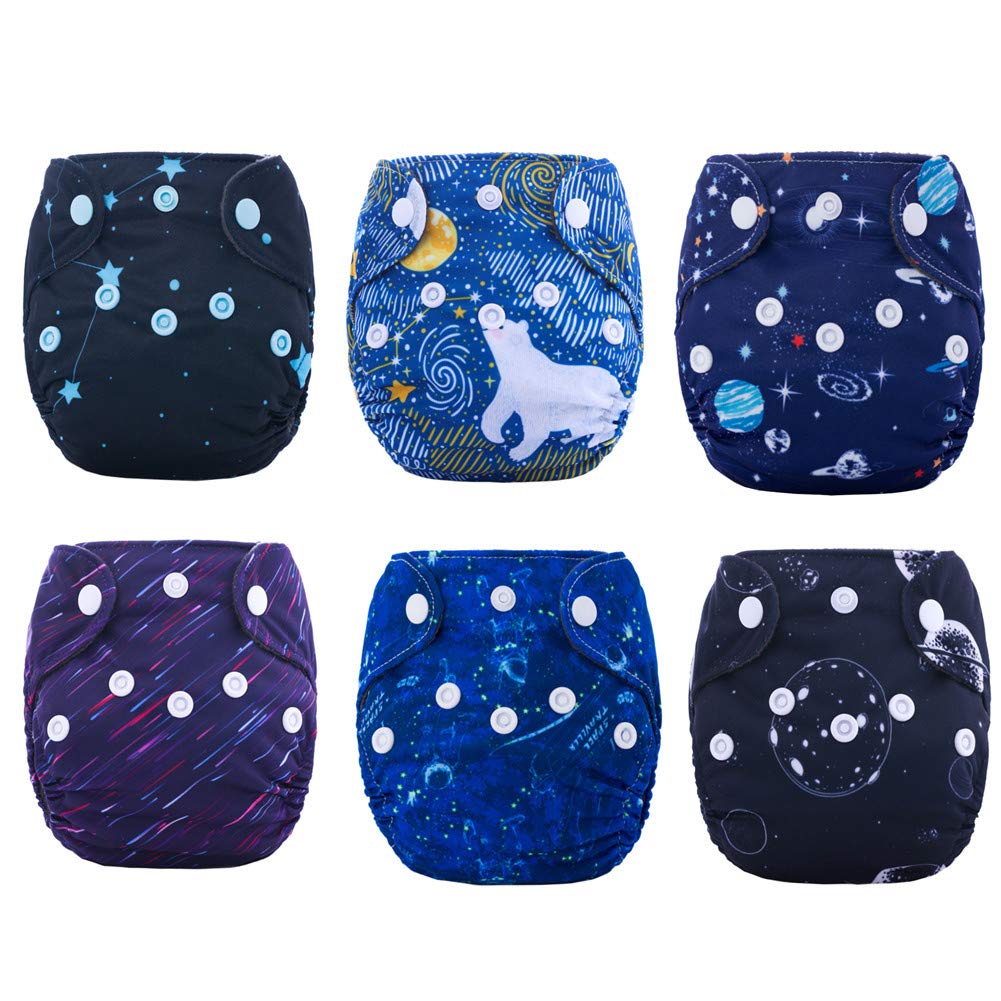 Thank u Mom Cloth Diapers Newborn All in One for Full Term or Preemie Babies or Smaller Infants 6Pack (Space Mysteries)