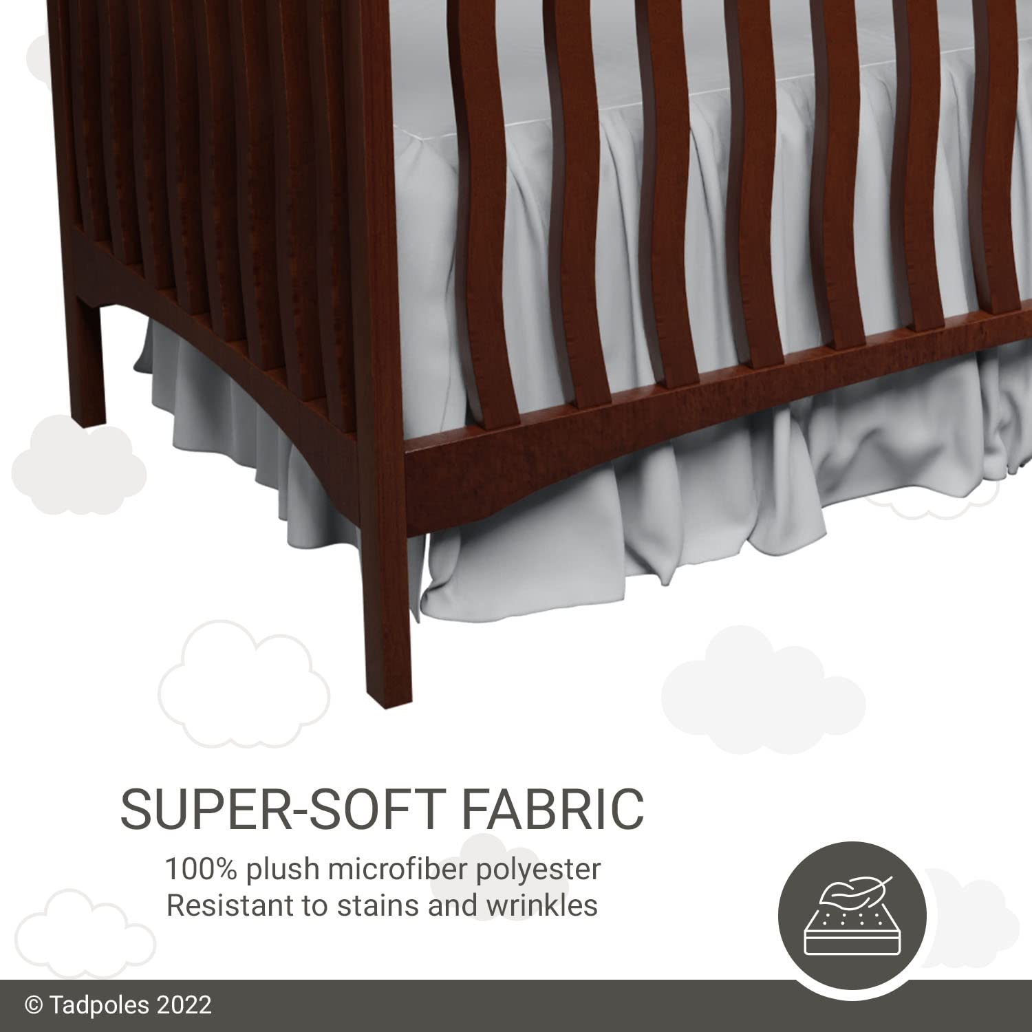 Tadpoles Dust Ruffle Crib Skirt | 28" x 52" with a 14" Drop | Made of 100% Softly Brushed Microfiber Polyester | Easy to Care for | Soft, Smooth, Breathable & Durable | Ideal for Babies | Grey