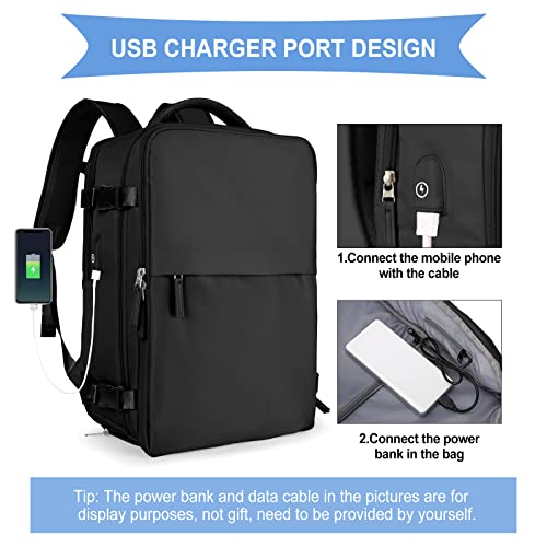 coowoz Black Travel Backpack For Women Men Airline Approved,Carry On Backpack,Large Hiking Backpack Waterproof Outdoor Sports Rucksack Casual Daypack Fit 15.6 Inch Laptop Backpack College Backpack