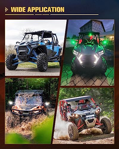 CO LIGHT UTV Side Rear View Mirrors LED Light Aluminium White Green Lights with Amber Turn Signal, Tube Clamp, Fits 1.5-2 Inch Roll Cage Bar, Compatible with Side by Side RZR Pioneer Rhino Wolverine