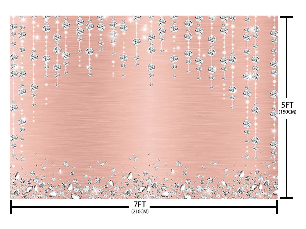 Sendy SENDY 7x5ft Rose Gold Diamonds Curtain Backdrop for Photography Birthday Party Decorations Wedding Bridal Shower