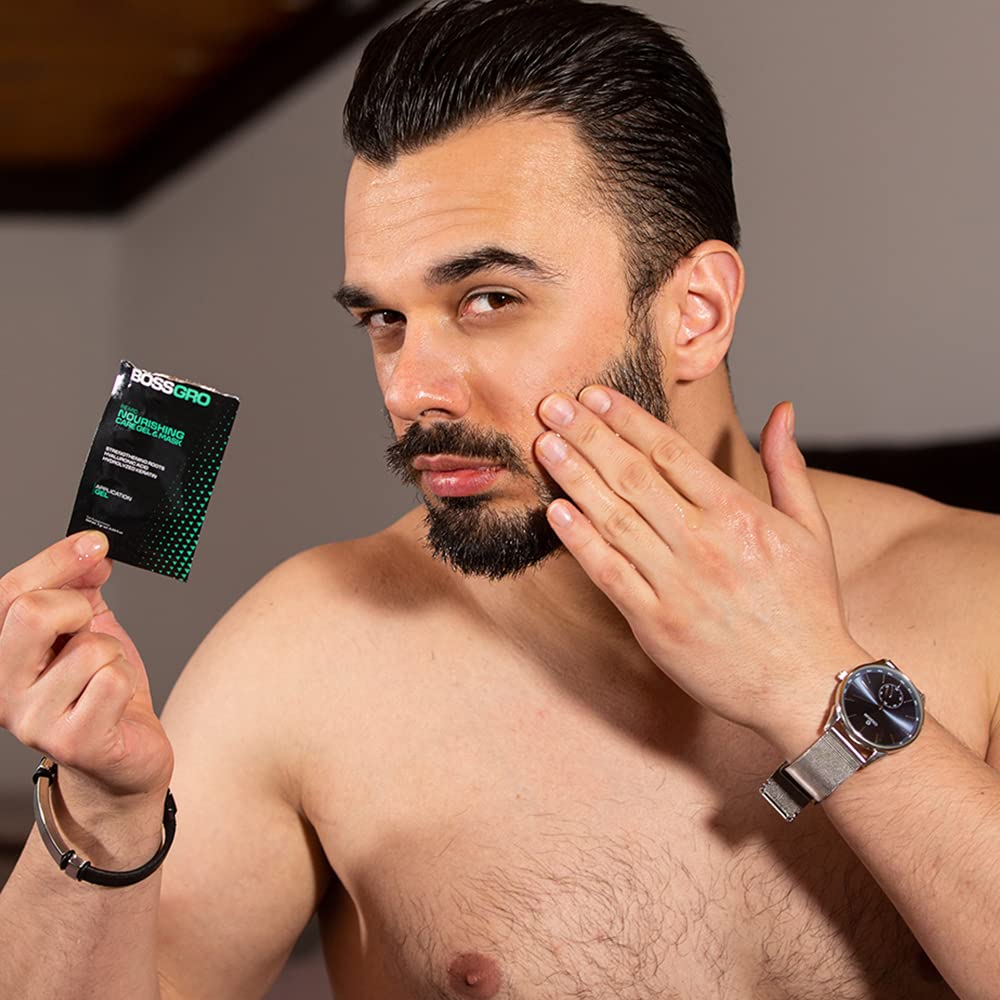 Bossgro Beard Growth Kit, Special Beard Growth Gel with Microfiber Mask, Nourishes and Revitalizes Beard and Mustache (Every Kit Contains 4 Packs of Gel and 1 Microfiber Mask) (3 Package)