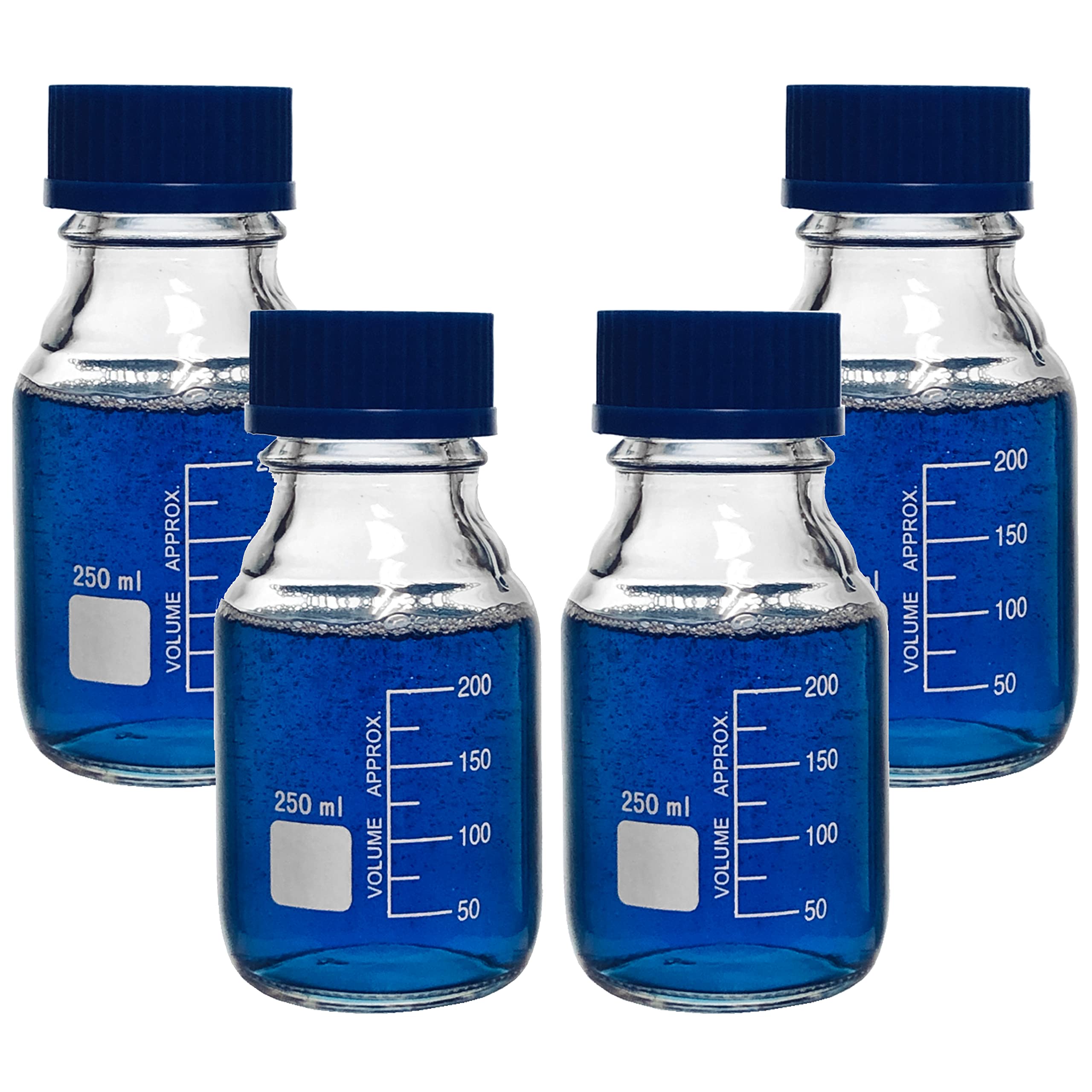 Karter Scientific 250ml Glass Round Media Storage Bottles with GL45 Screw Cap, Borosilicate Glass, 251L9 (Pack of 4)