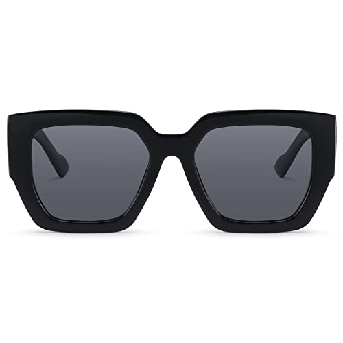 Oversized Square Polarized Sunglasses for Women Trendy Classic Retro Large Frame Black Sunglasses Ladies Shades UV400 Protection