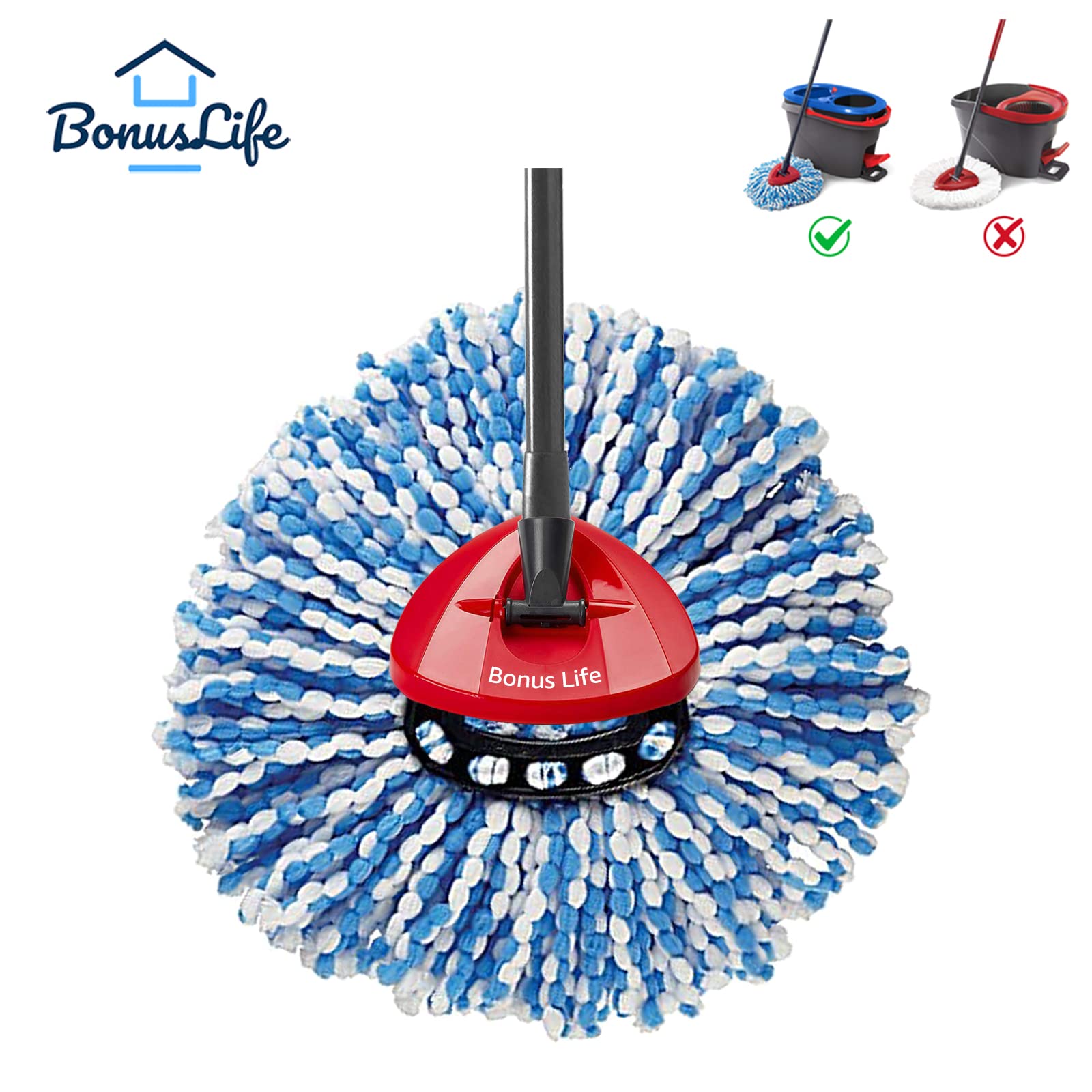 BonusLife 3-Pack Mop Head for O-Ceda RinseClean Spin Mop Refill 2-Tank System Only Easy Cleaning Microfiber Replacement