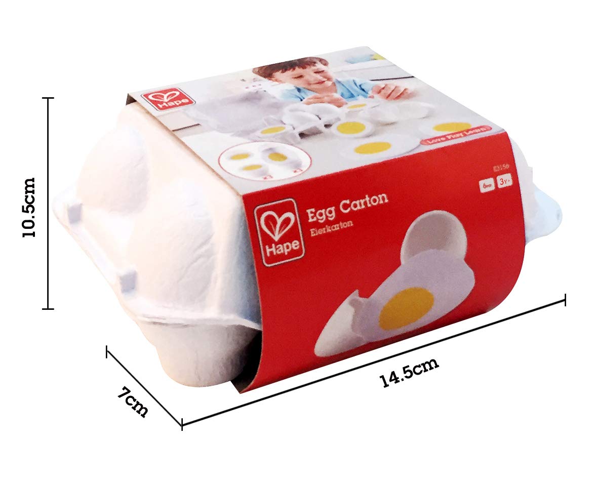 Hape Egg Carton | 3 Hard-Boiled Eggs with Easy-Peel Shell & 3 Fried, Wooden Realistic Educational Toy for Children 3+, White and Yellow (E3156)