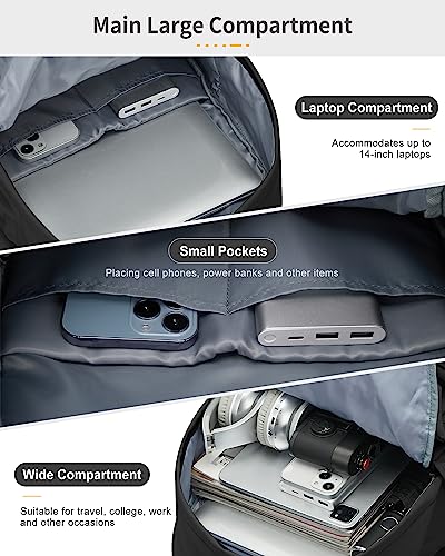 Black Laptop Backpack For Women Men 14 Inch Waterproof College Backpack With Laptop Compartment Aesthetic Backpack Small Backpack Purse For Women Anti Theft Cute Backpack Lightweight Work Backpack