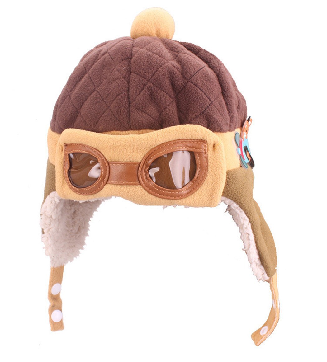 Kafeimali Baby Boys Girls Crochet Earflap Winter Warm Caps Beanie Pilot Aviator Cartoon Hats (Brown)