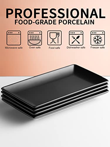 Gomakren Black Serving Platter Set of 4 Porcelain Serving Plates Rectangular Serving Dishes and Platters Serving Trays for Party Food Appetizer Salads Sushi, 10 Inches Black Serveware Gifts