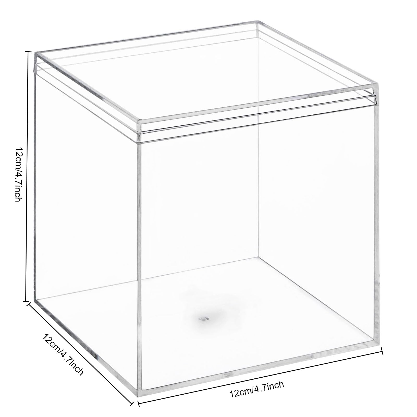 Clear Acrylic Boxes for Storage, Yeeco Acrylic Storage Cube Containers with Lids, Square Boxes in 4.7”×4.7”×4.7” Inches for Candy, Cotton Ball, Beads, Tiny Arts, Watches, Earring, Cosmetics, 4 Pack