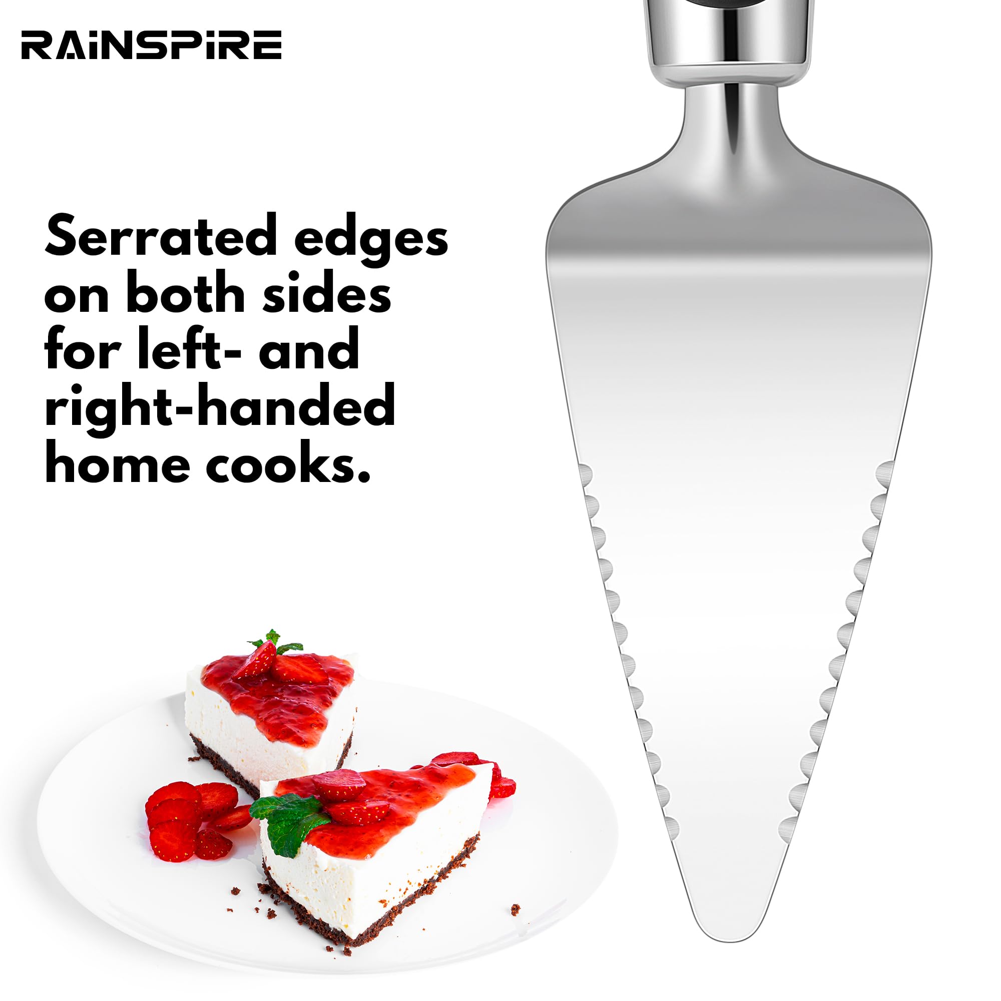 Rainspire Pie Server Spatula Stainless Steel, Pie Cutter Cake Cutter Slicer, Cake Server Spatula, Dishwasher Safe, Edges On Both Sides, Black