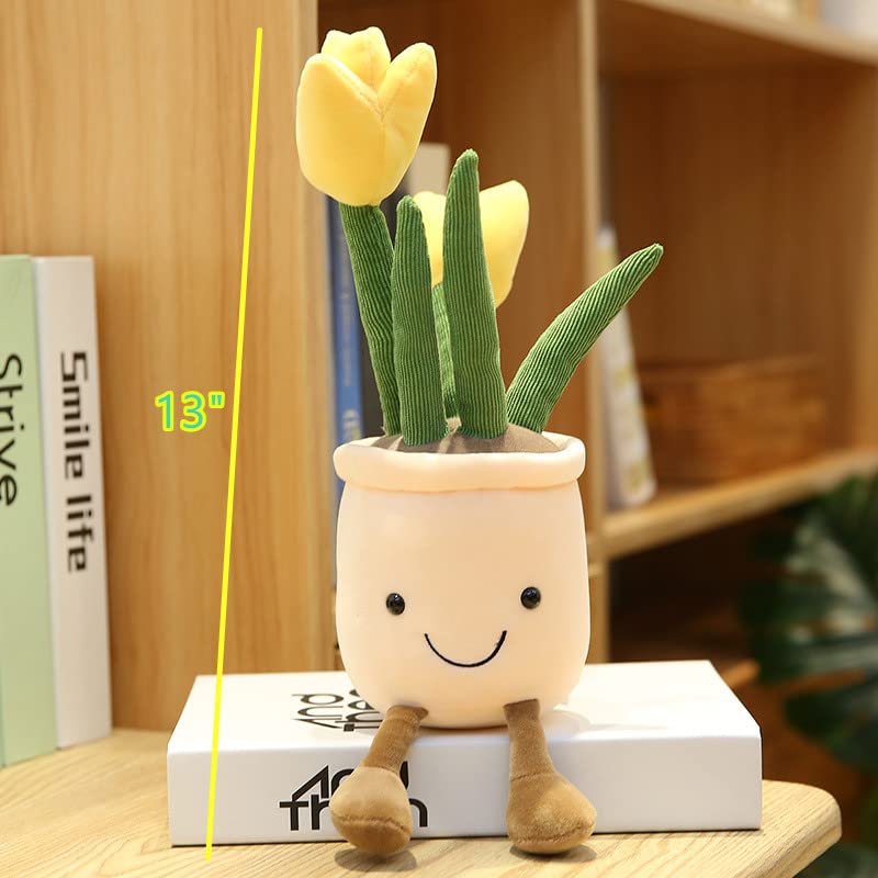 XIZHI 2Pack Tulip Plush Toy 13" Succulent Flower Pot Plush Pillow Toy Stuffed Throw Plushie Pillow Doll for Office and Kids Room Decorate,Blue+Yellow