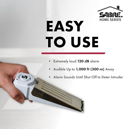 SABRE 120 dB Wedge Door Stop Security Alarm, Extremely Loud Wireless Alarm Siren Audible Up To 1,500 Ft., Non-Skid Pad, Compact Alarm Great for Home, Travel, Apartment or Dorm