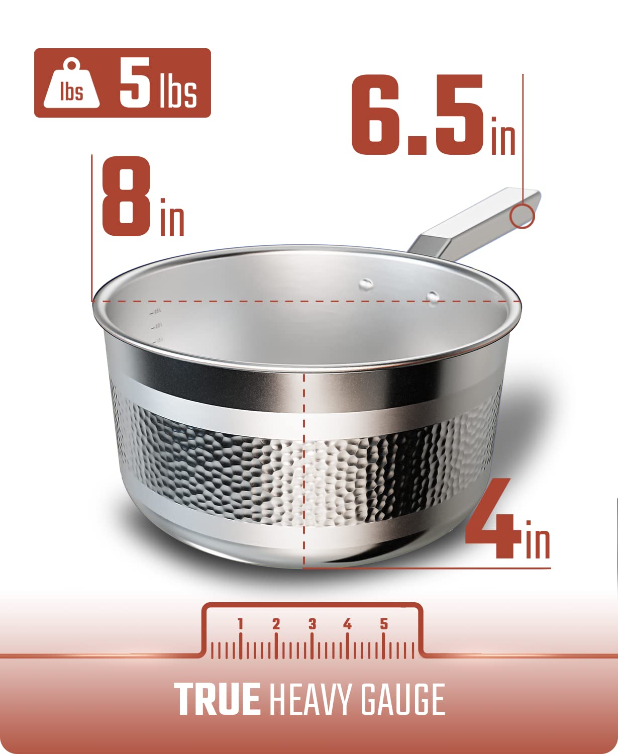 Dalstrong Sauce Pot - 3 Quart - The Avalon Series - 5-Ply Copper Core Cookware - Cooking Pot - Hammered Finish Stock Pot - Premium Silver Pots and Pans - Dutch Oven Pot with Lid & Pot Protector