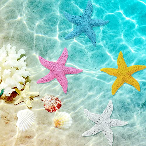 Cobee® Realistic Starfish Aquarium Ornament, 4 Pieces Resin Starfish Fish Tank Decoration Tropical Sea Animal Aquarium Decor Simulation Starfish Figurines Fish Tank Accessories