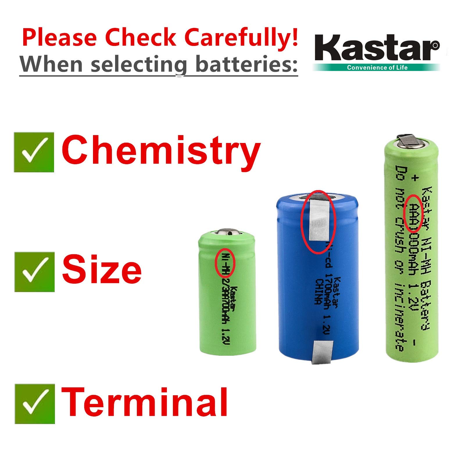 Kastar 2-Pack 1.2V Ni-MH AAA 1000mAh Rechargeable Battery w/Tabs Compatible with Electric Razors Toothbrushe High power Static Applications (Telecoms UPS and Smart grid) Electric Moped Waterpik