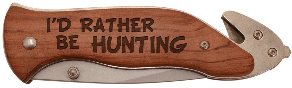 AWEHIRU Personalized Gifts Hunter Gift I'd Rather Be Hunting Deer Duck Laser Engraved Stainless Steel Folding Survival Knife