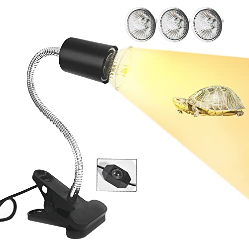 DaMYiHos Reptile Heat Lamp, UVA UVB Reptile Light with Clip 360° Rotatable Hose and Adjustable Switch, Basking Light with 3 Bulbs (25w/50w/75w) for Turtle Lizard Snake