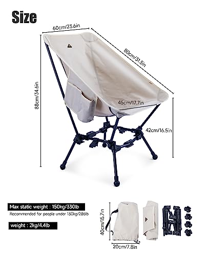 iClimb Two-Heights Light Compact Comfortable Camping Folding Beach Chair with Anti-Sinking Large Feet and Carry Bag (Beige)