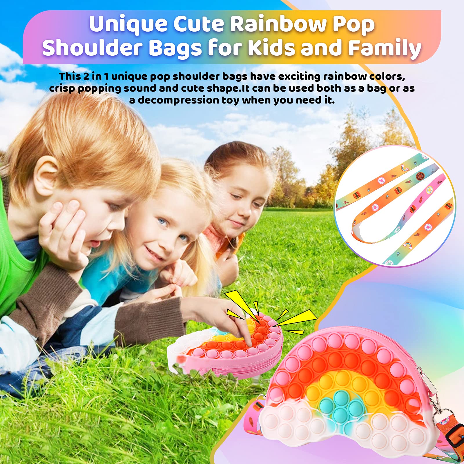 for Girls Xmas Stocking Suffers Birthday Present Toys Valentines Gift Pop Purse Rainbow Cloud Wallet, Stress Release Fidget Toy
