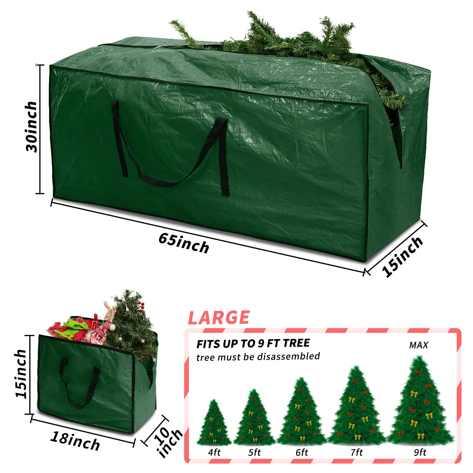 RICHIE Christmas Tree Storage Bag 9 ft, Fits Up to 9 Foot Artificial Trees, Plastic Water Resist Xmas Tree Bag, Reinforced Handles & Zippered & Durable, Holiday Decoration Storage Bags, Red