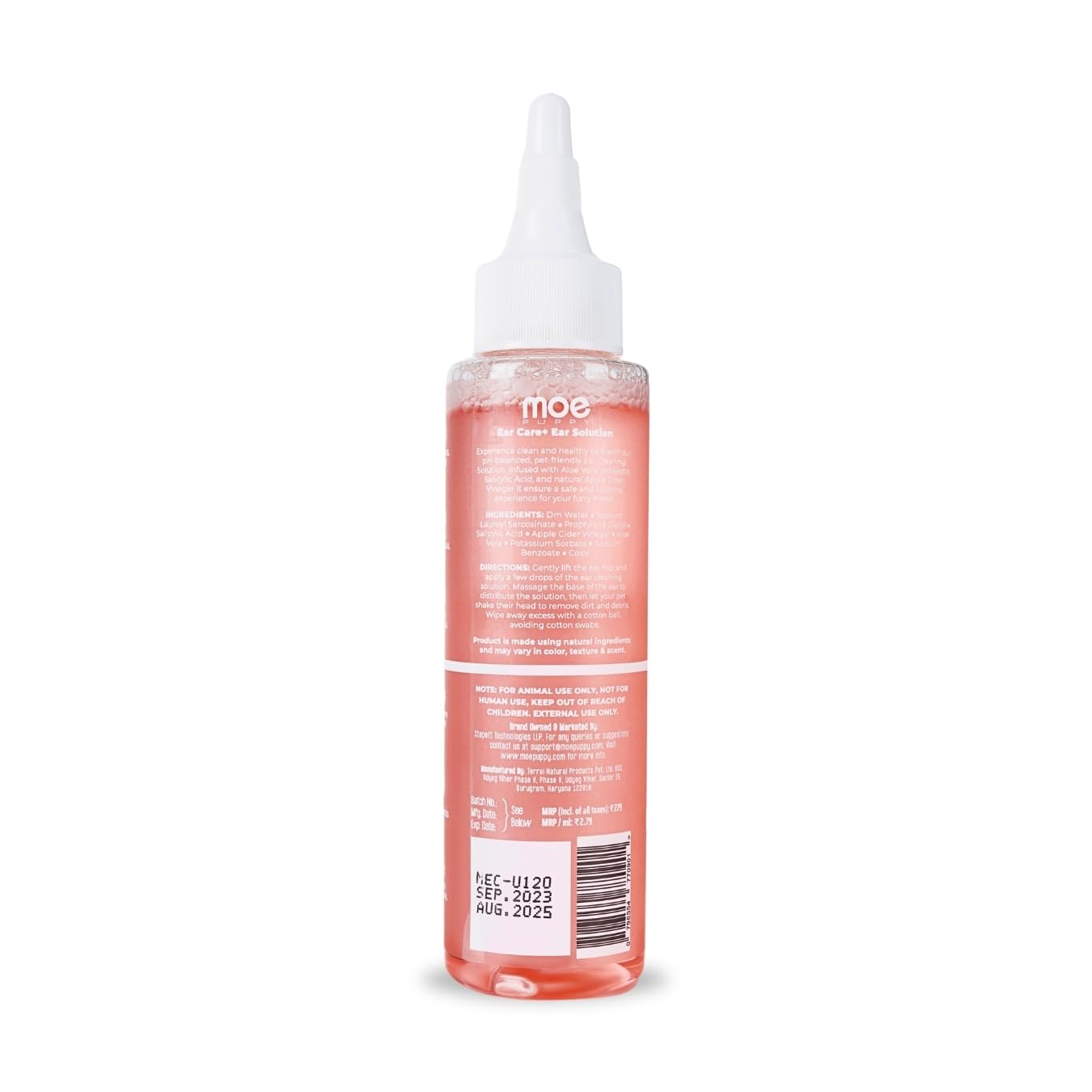 Moe Puppy Moe Ear Care Plus Ear Cleaning Solution for Pets| for Dogs and Cats (100 ml) (Pack of 1, Pink)