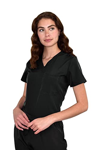 Green Town Women's Medical Nursing Tuck-In V-Neck Scrub Top GT Performance-Black-Large