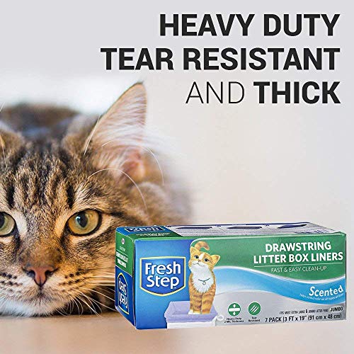 Fresh Step Drawstring Cat Litter Box Liners, Scented, Jumbo Size, 36" x 19" - 7 Count | Kitty Litter Bags, Cat Litter Liners for All Cats To Keep Your Home Clean