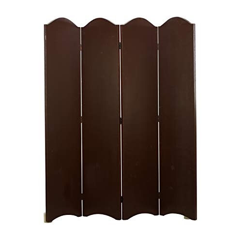 Deco 79 Faux Leather Scroll Partition Room Divider Screen Hinged Foldable Partition 4 Panel Privacy Screen with Faux Leather Detailing, Room Partition 64" x 1" x 71", Brown