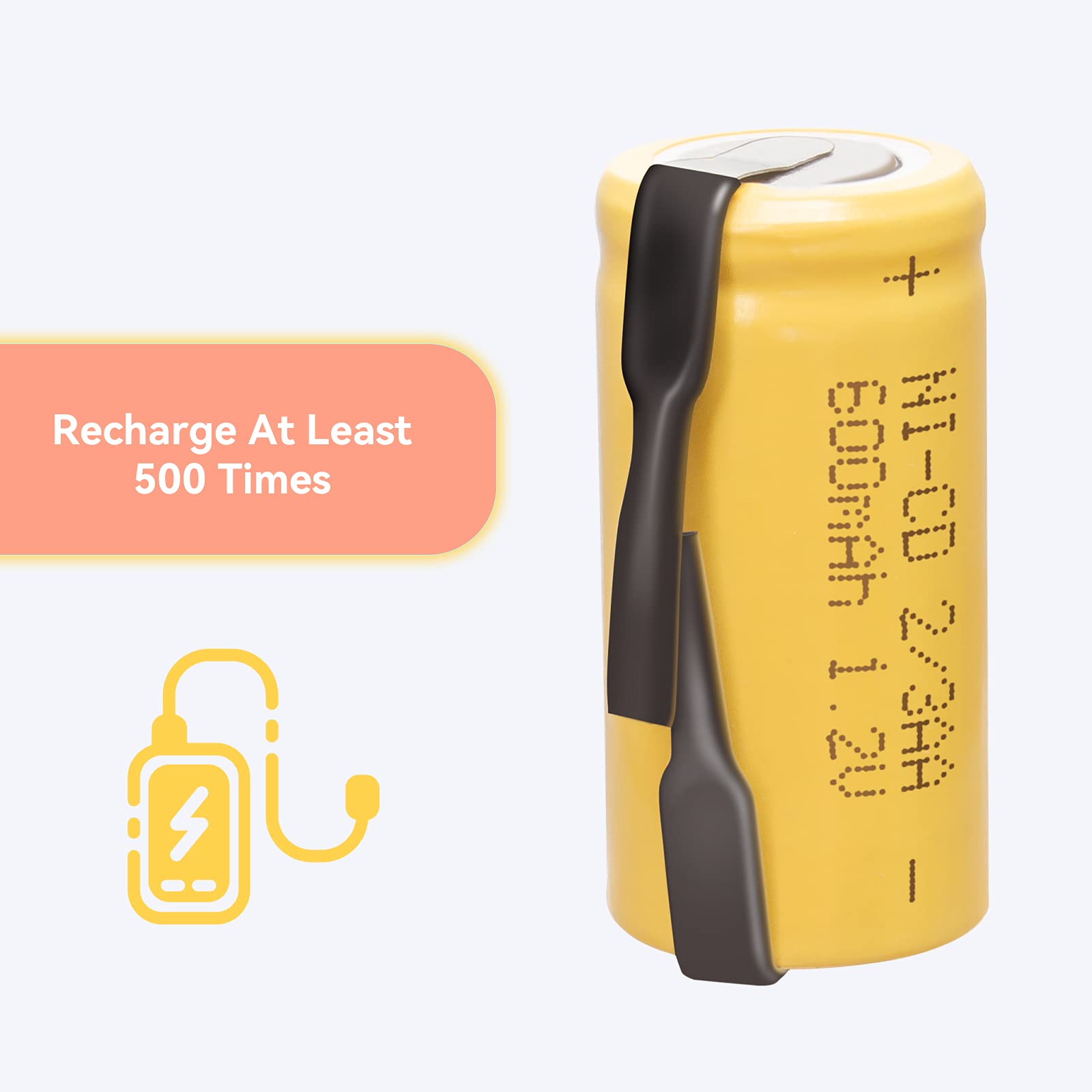 Odstore AA Ni-Cd 1.2V 2/3AA 600mAh Rechargeable Battery - 12pcs yellow