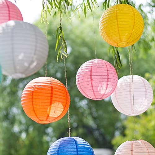 Chinese Style Paper Lanterns, Set of 5, Suitable for Party Decoration (Yellow, 10in)
