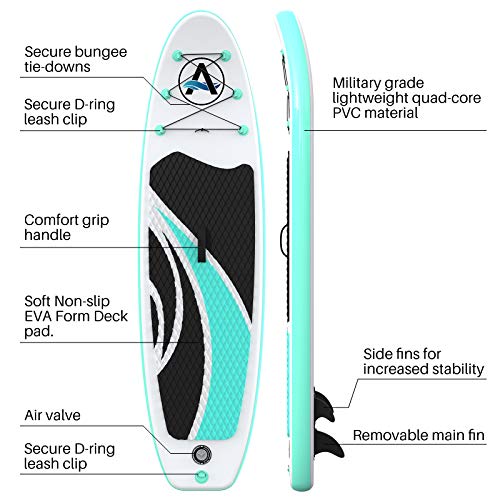awesafe Inflatable Stand Up Paddle Board 10'x32''x6'' SUP with ISUP Accessories Backpack, Fin, Paddle, Double Action Pump, Leash, Waterproof Bag for Youth & Adult (Green)