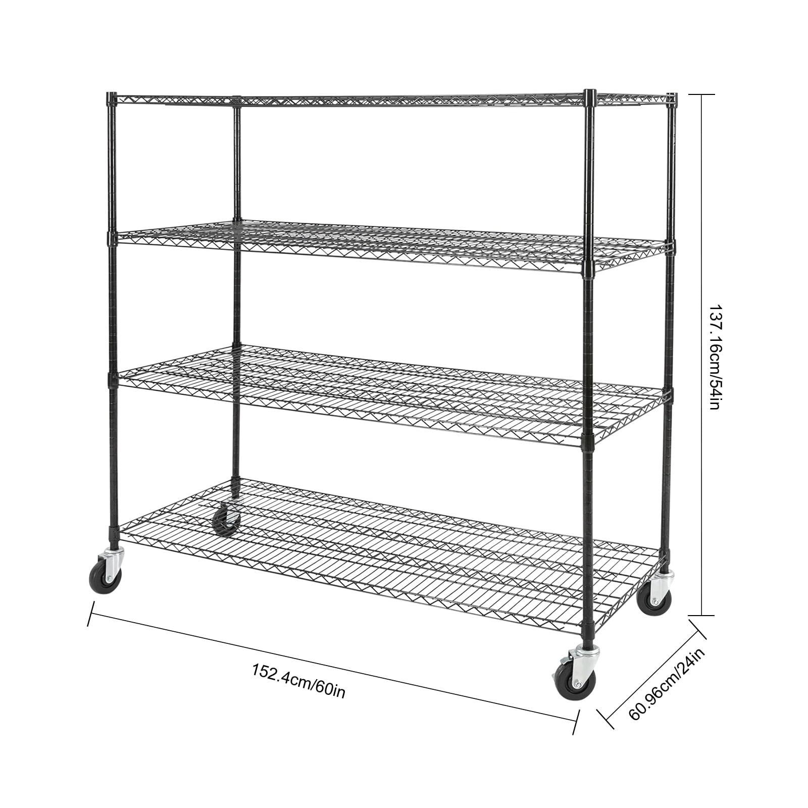 Metal Shelving Unit With Wheels, 4-Tier Wire Shelving, With Four Universal Wheels,Adjustable Support, Freestanding Heavy Duty Metal Wire Storage Shelf Rack For Warehouse, Industrial Or Commercial Etc