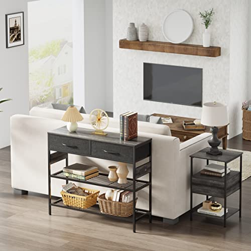 COTUBLR Console Table with Drawers and Outlets, Entryway Table with Storage Shelves, 39 inch Narrow Sofa Table for Living Room, Entry Table for Entryway, Hallway, Living Room Furniture, Grey Oak
