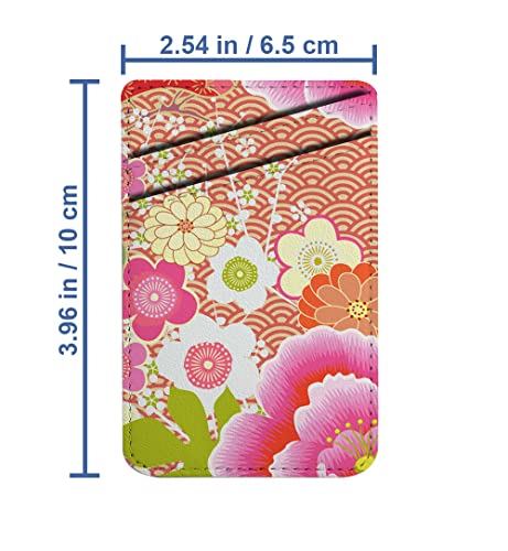 Diascia Pack of 2 - Cellphone Stick on Leather Cardholder ( Japanese Cherry Blossom Ornament Pattern Pattern ) ID Credit Card Pouch Wallet Pocket Sleeve