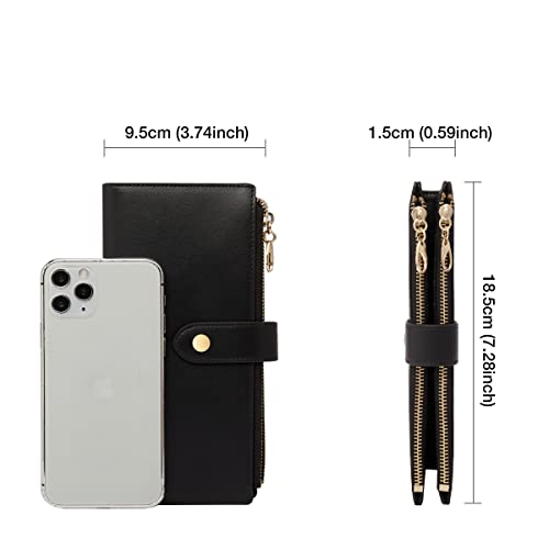 LAORENTOU Cowh Leather Wallet for Women RFID Blocking Wallet Clutch Purses Small Wallets Credit Card Holder Phone Wallet