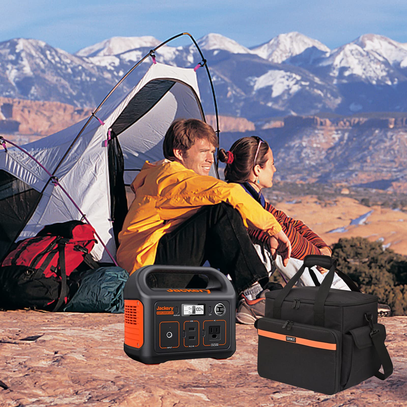 Carrying Case Compatible with Jackery Explorer 240/300/160/GOLABS R300/Anker 521 Portable Power Station,Waterproof Travel Storage Bag with Multiple Pockets for Charging Cable and Accessories(Bag Only)
