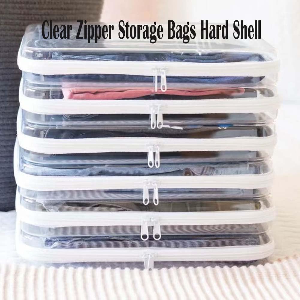 Clear Zipper Storage Bags Hard Shell, Clear Hard Shell Zipper Case, Zippered Transparent Cases for Snacks, Portable Waterproof Cosmetic Bag with Zipper, for Travel Essentials - White (S)