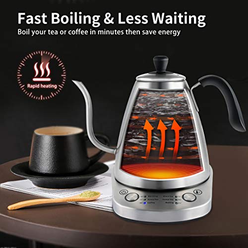 CUSIMAX Gooseneck Kettle, 1000W Electric Kettle 1L, Variable Kettle with 6 Temperatures Pour Over for Drip Coffee and Tea, Stainless Steel Kettle with Auto Keep Warming and Boil-Dry Protection