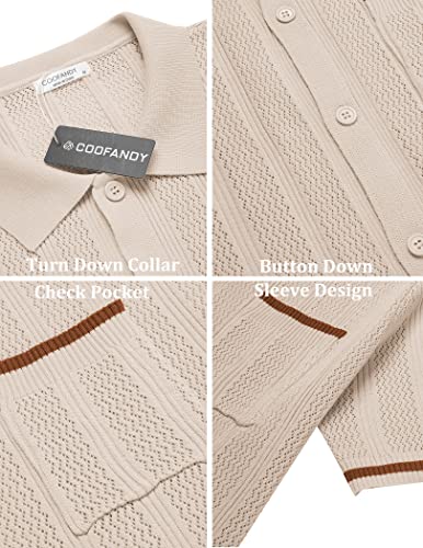 COOFANDY Knit Polo Shirts Short Sleeve for Men Summer Casual Beach Button Down Shirt Light Brown