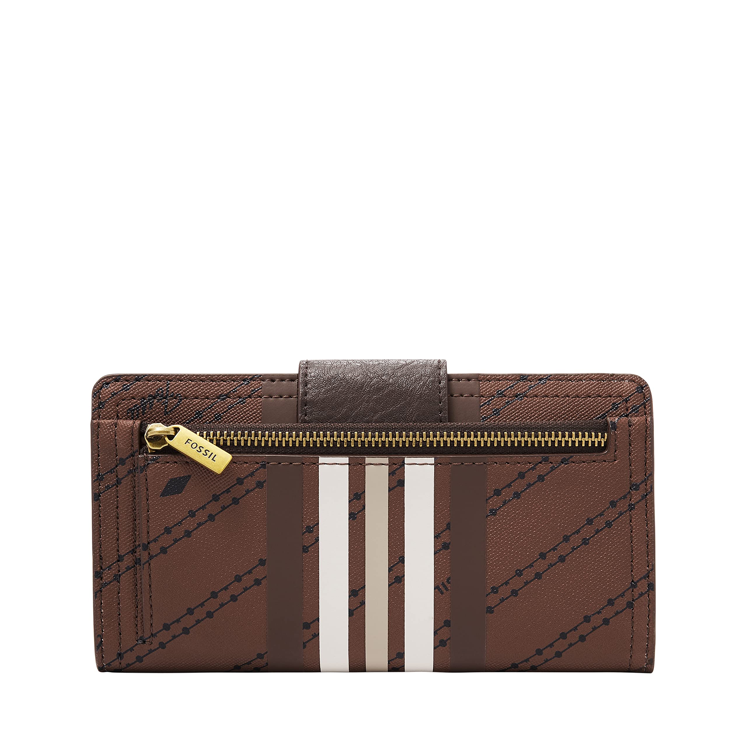 Fossil Women's Logan Faux Leather Wallet RFID Blocking Tab Clutch, Brown/Black Signature Print (Model: SL7827199)