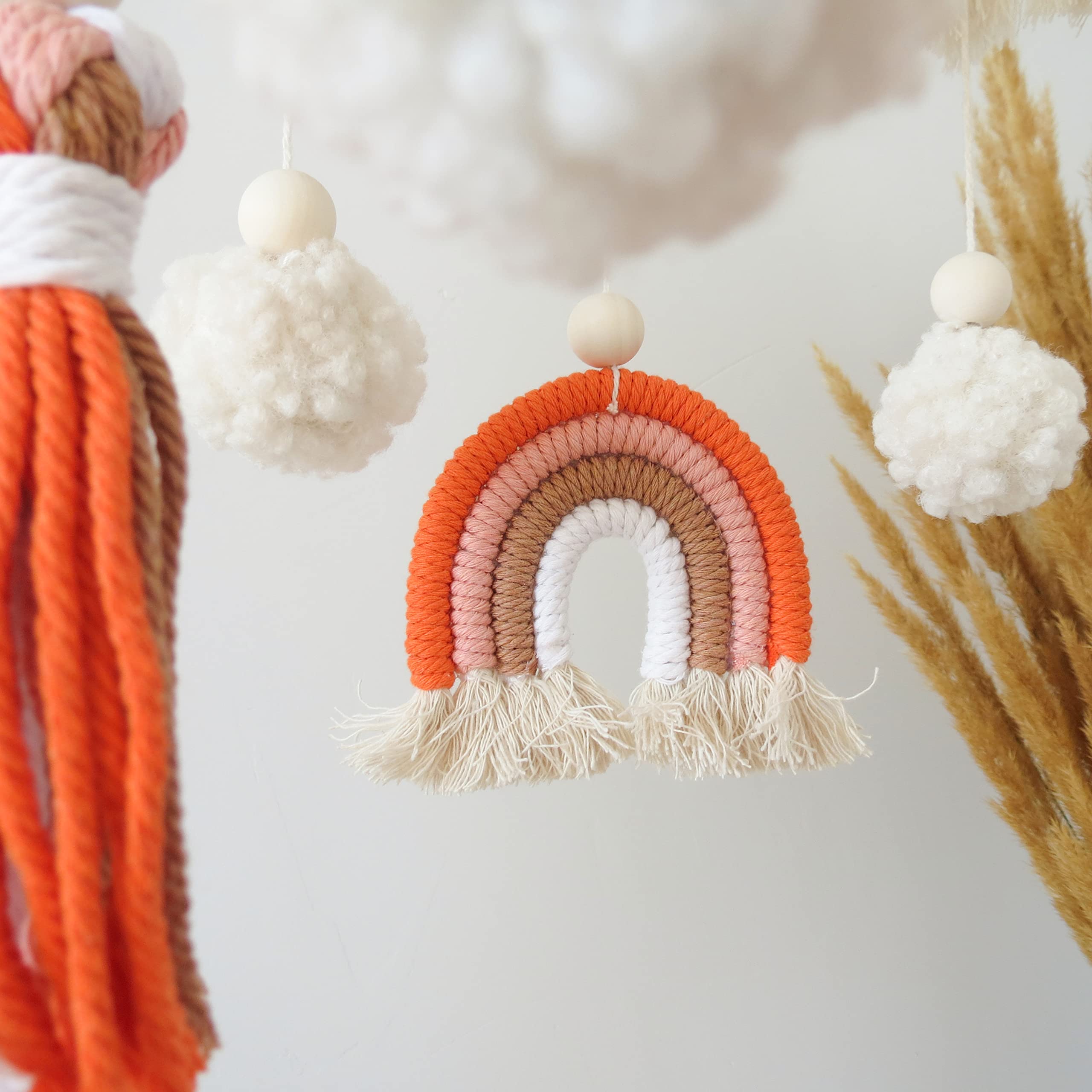 Boho Tassel Macrame Rainbow Mobile Baby Crib Mobile for Girls Baby Mobile for Crib Girl Bassinet Mobile Nursery Décor